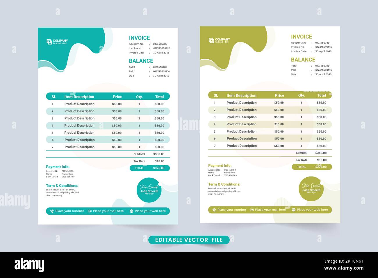 Payment agreement and invoice bill template vector with abstract shapes ...