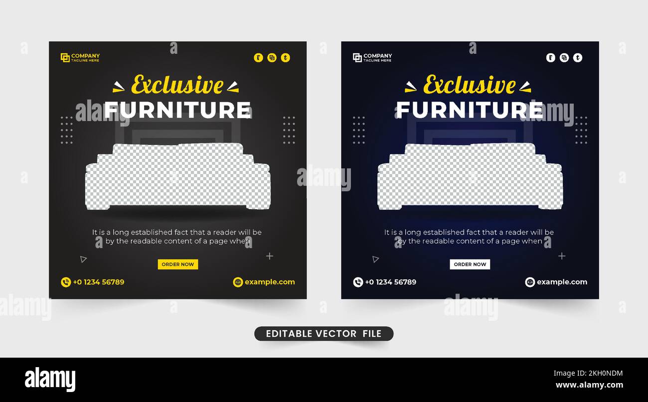 Modern furniture sale banner and social media post vector with dark ...