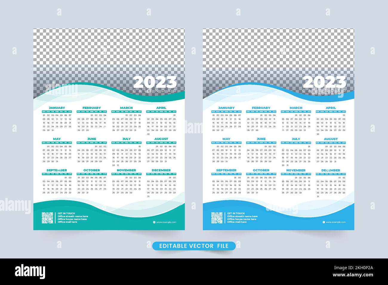 2023 weekend organizer and calendar design with abstract shapes. Yearly ...