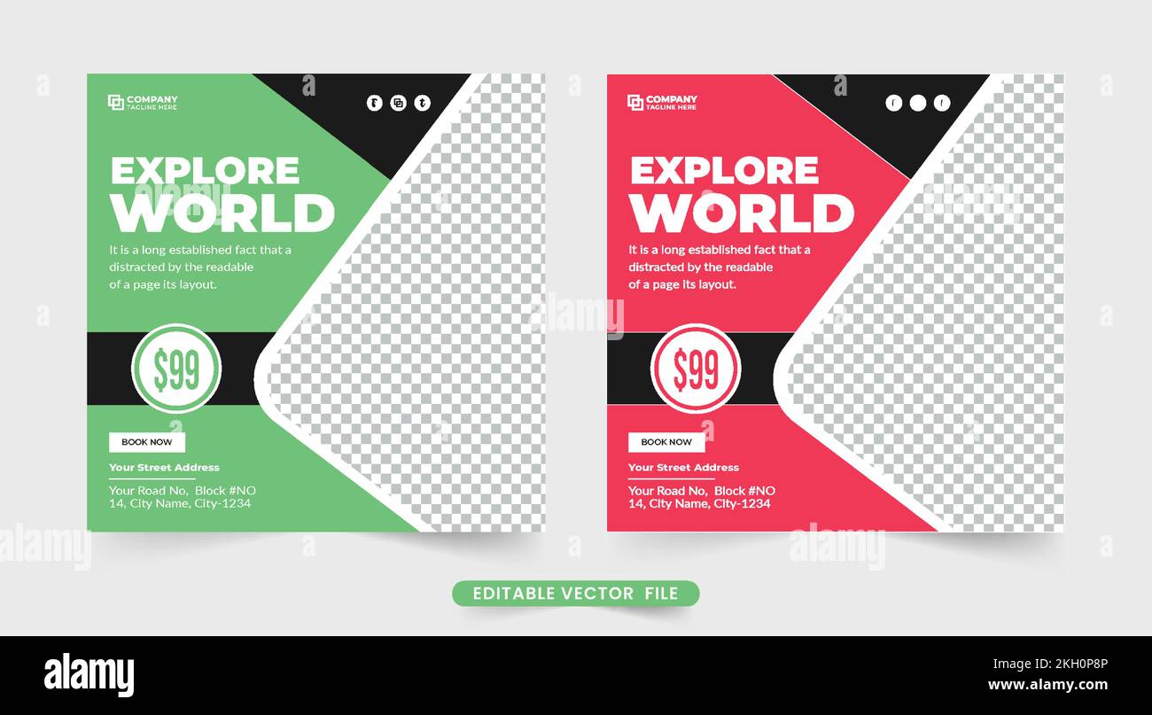 Travel agency promotion advertisement social media post vector. Touring ...