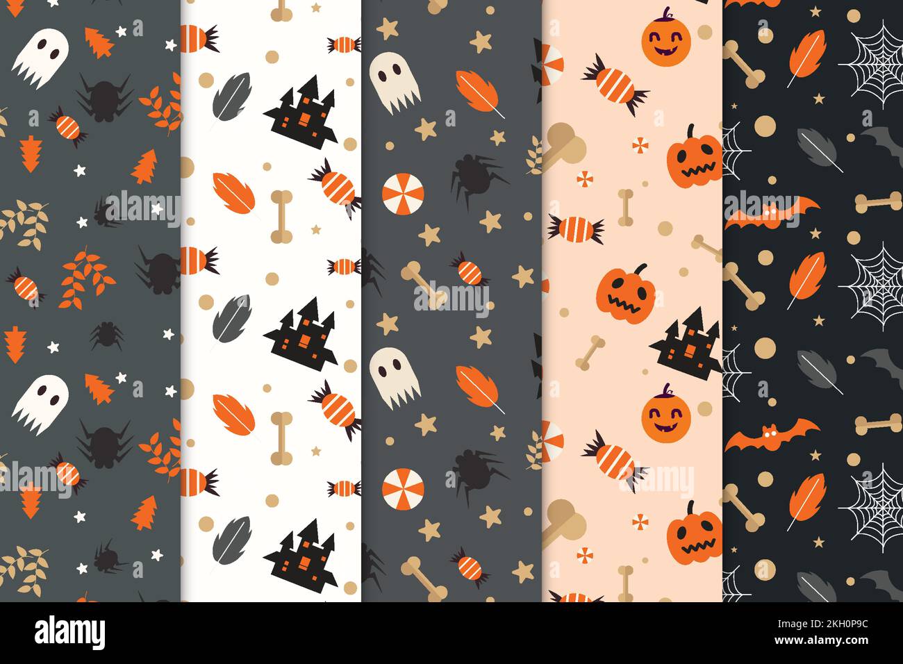Scary Halloween pattern bundle decoration on white and dark background ...