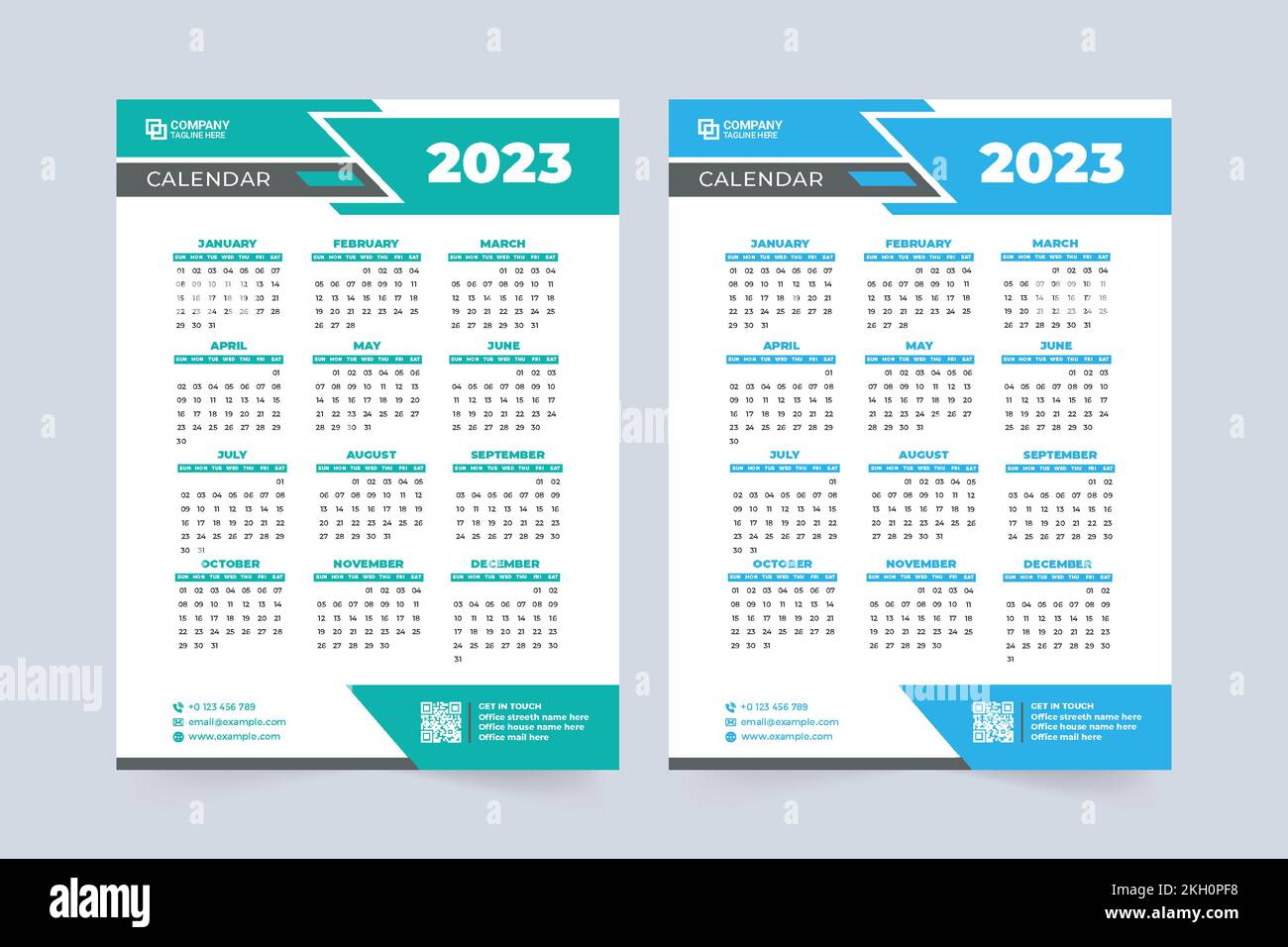 Digital 2023 calendar design with blue colors. Minimal calendar ...