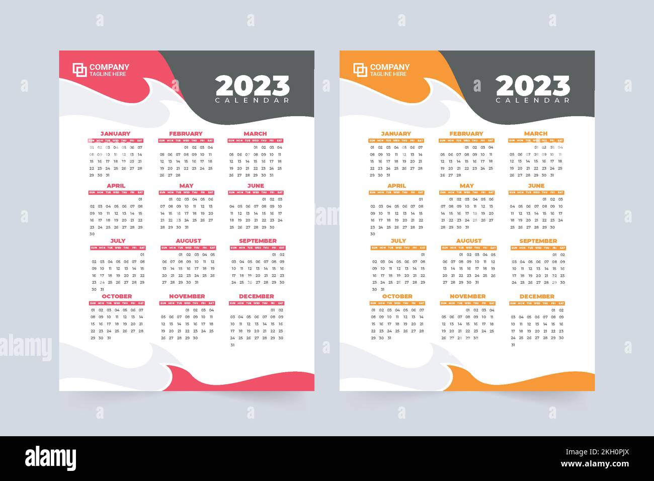 2023 new year calendar template design with abstract shapes. New year ...