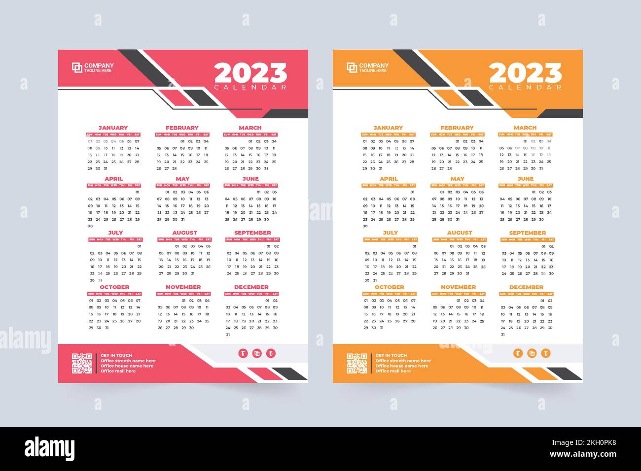 Modern 2023 calendar design with red and yellow colors. Office ...