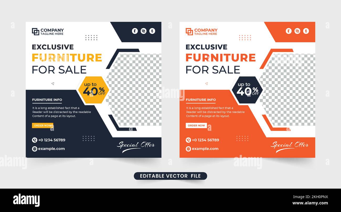 Creative furniture shop advertisement template with black and orange ...