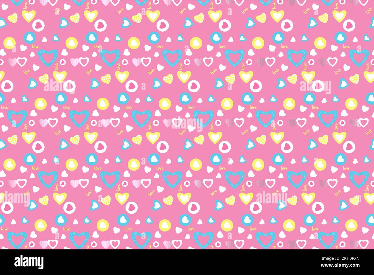 Abstract love pattern decoration with different love shapes on a pink background. Endless love ...