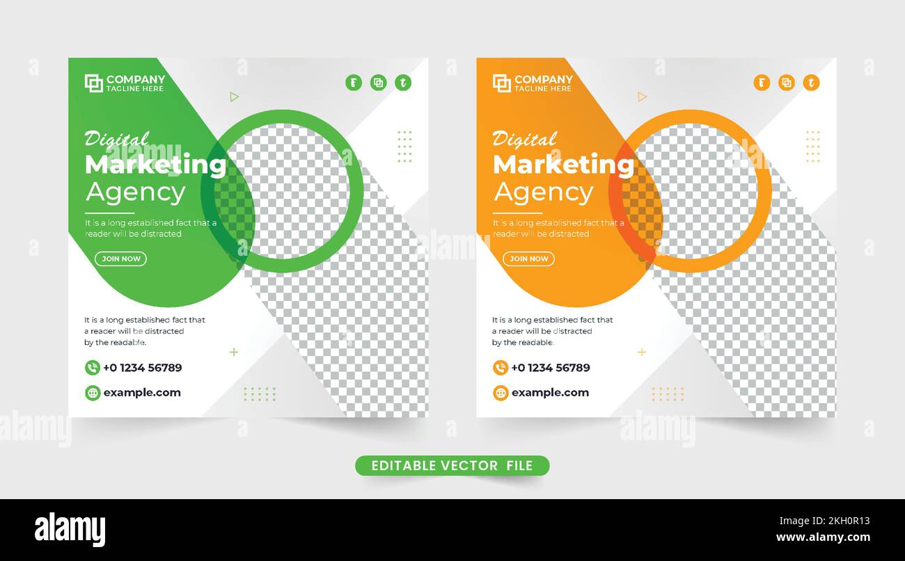 Creative digital marketing poster template with green and orange colors ...