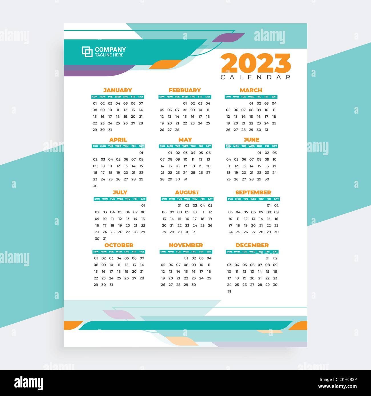 The 2023-year calendar vector with abstract shapes and blue color ...