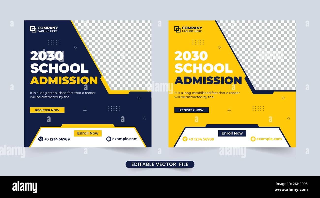 School admission social media post vector with yellow and dark colors ...