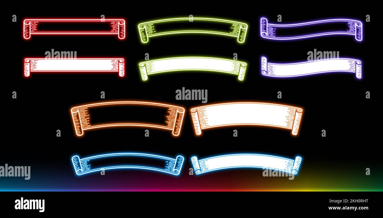 Neon signboard design horizontal label set.It is vector data that is ...