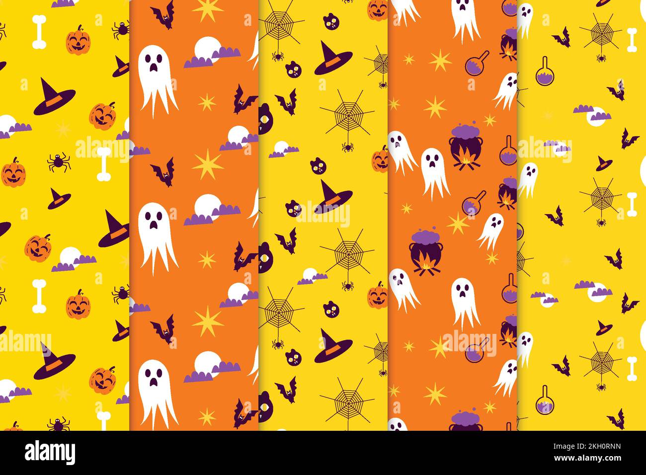 Seamless Halloween pattern bundle design with yellow and orange ...