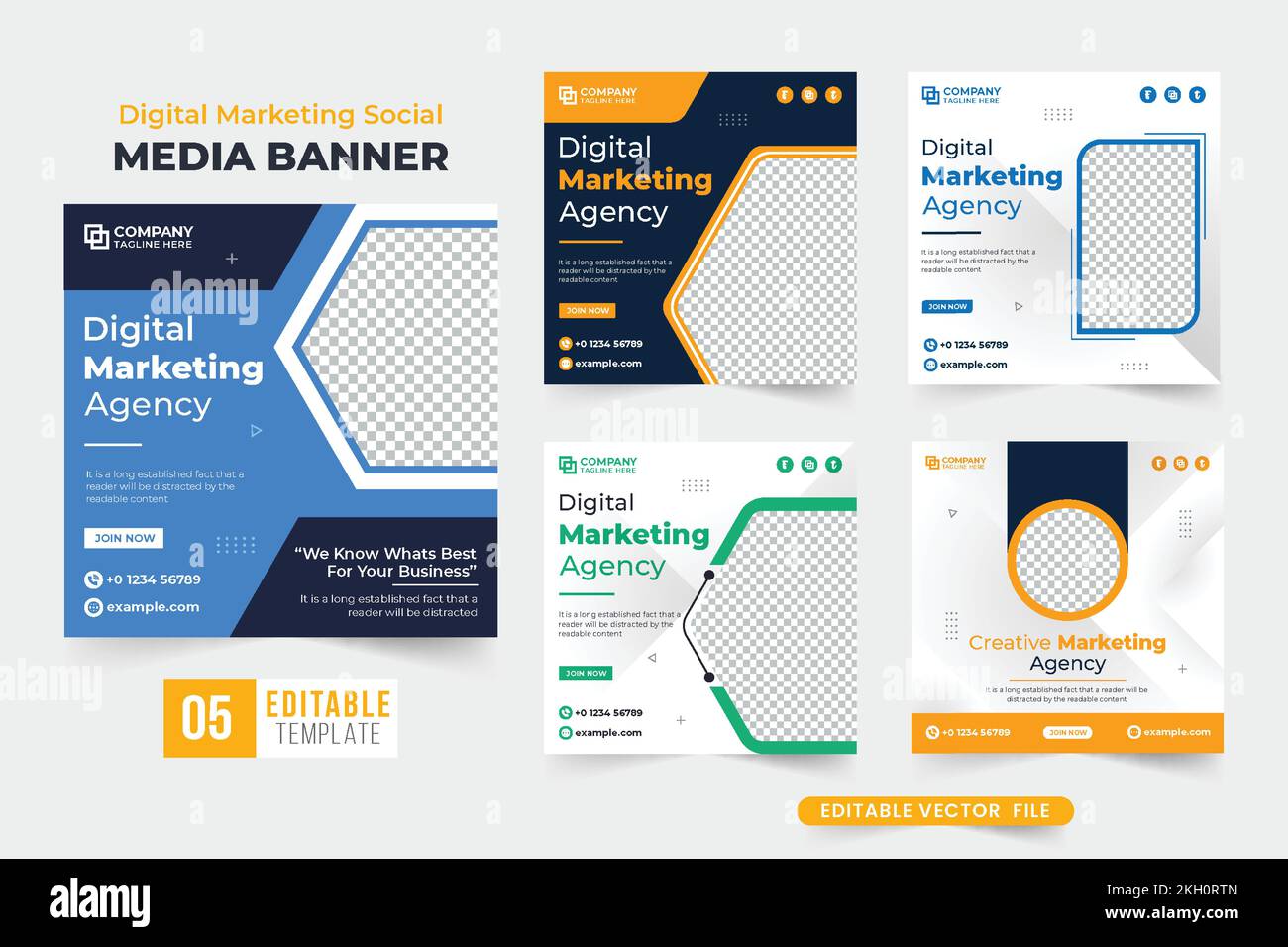 Business advertisement social media post bundle with blue and yellow ...