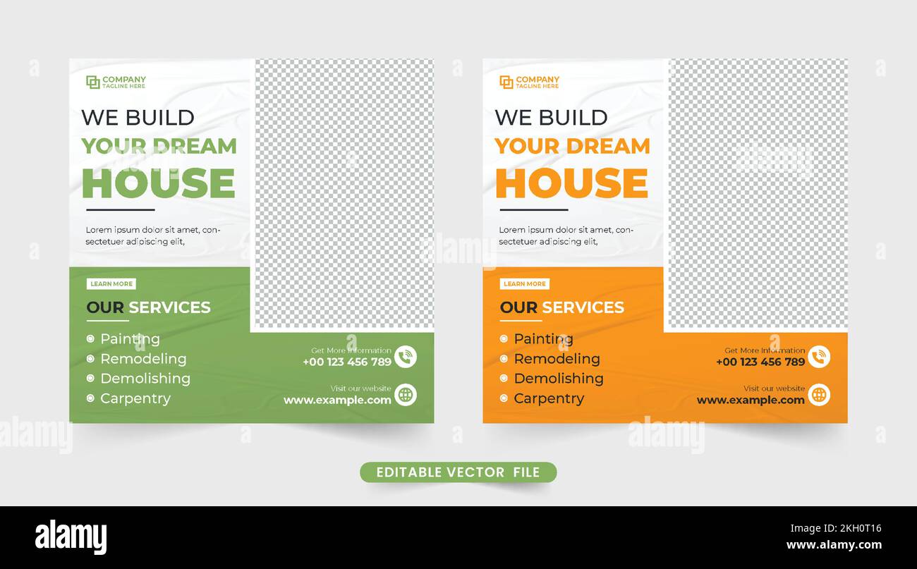 Modern house-making business advertisement poster design with green and ...