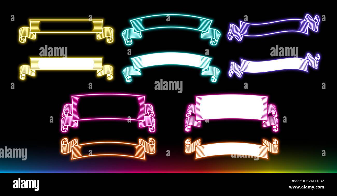 Neon signboard design horizontal label set.It is vector data that is ...