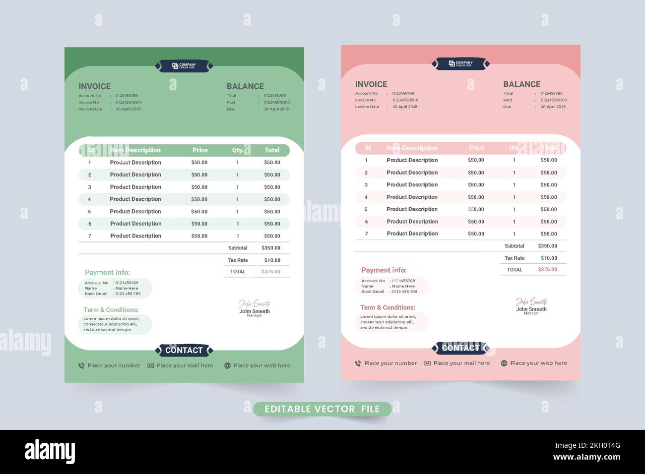 Girly business payment receipt design with pink and green colors ...