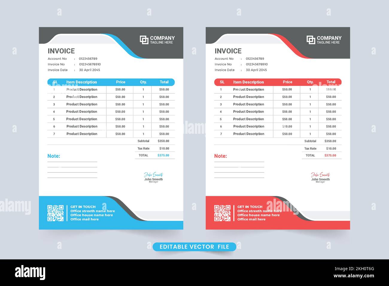 Print ready modern invoice template vector with red and blue colors ...