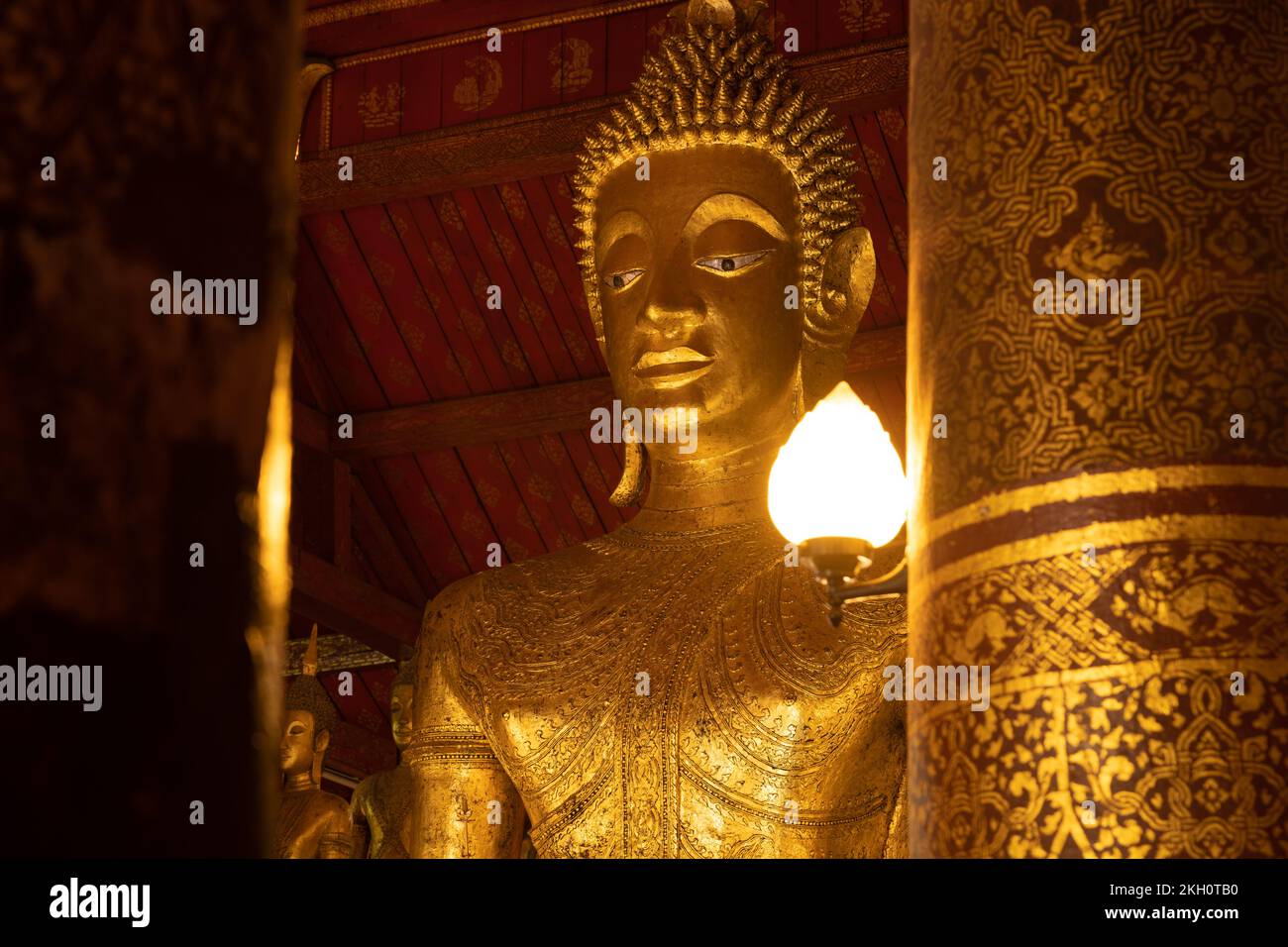 Giant golden Buddha statue, inside the Buddhist temple and monastery of ...