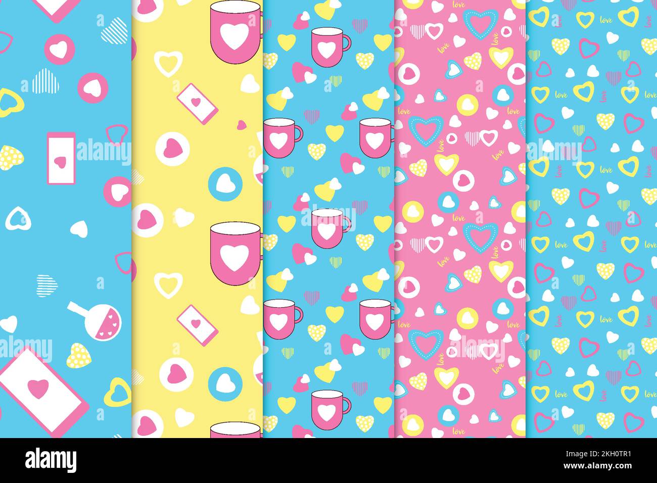 Abstract love pattern collection vector with colorful elements. Seamless pattern bundle with ...