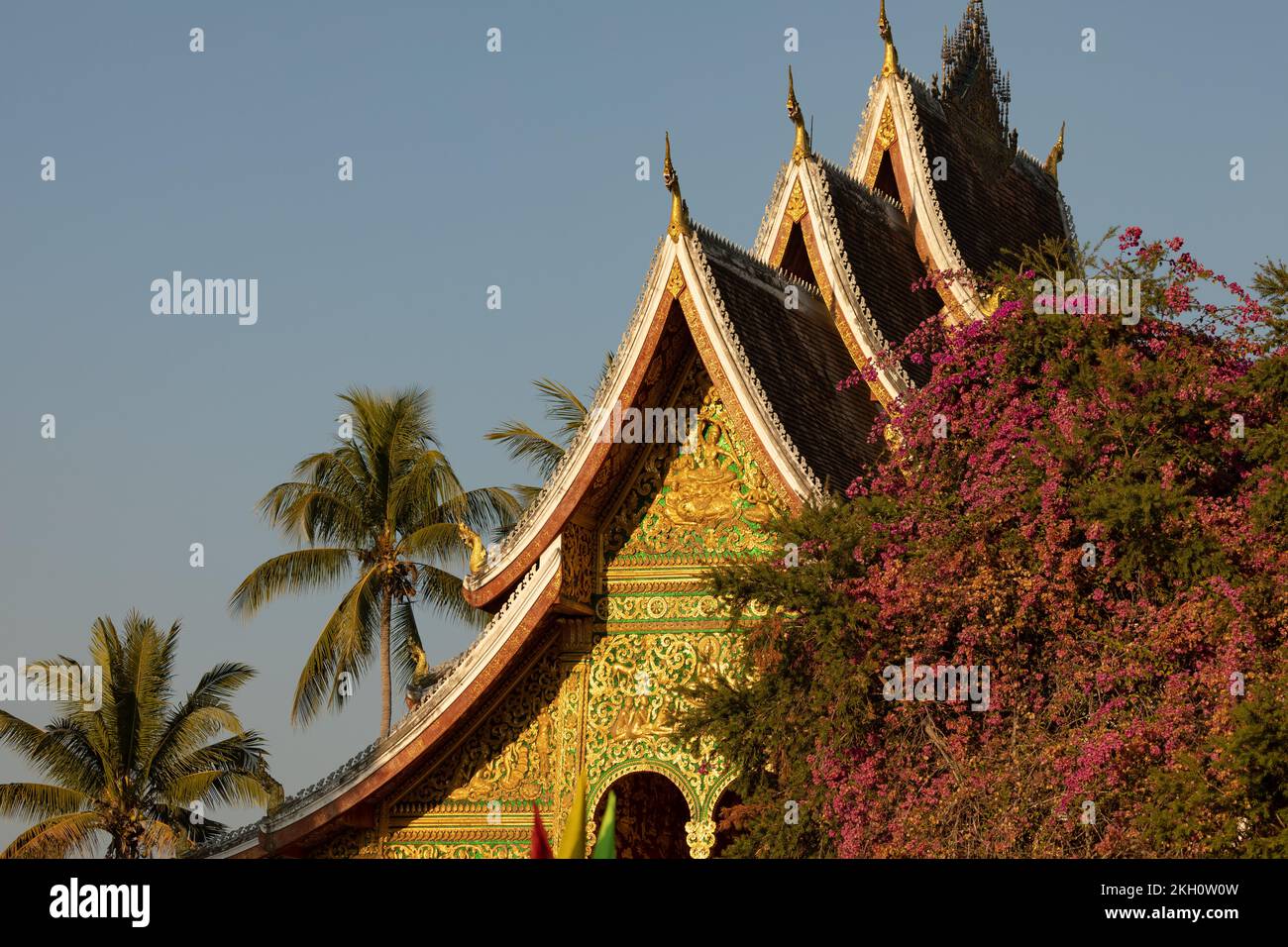 View of the landmark Haw Pha Bang temple, with its characteristic ...