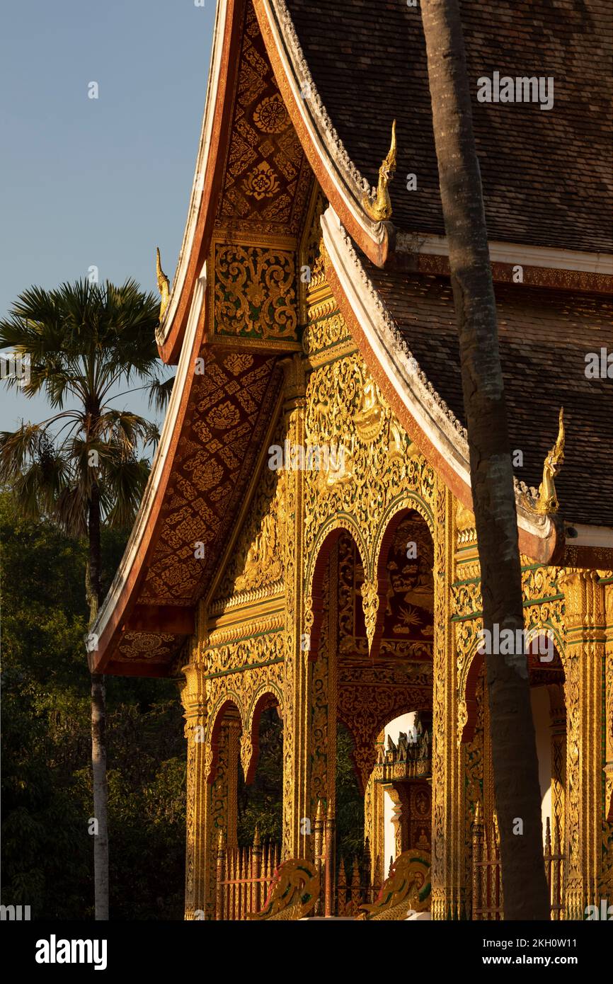 Facade of the landmark Haw Pha Bang temple, with its characteristic ...