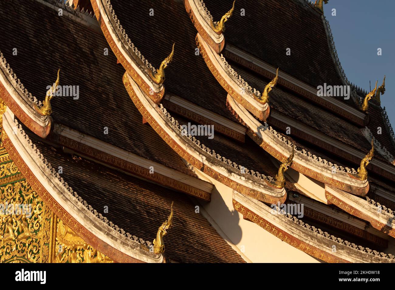 Close-up view of the landmark Haw Pha Bang temple, with its ...