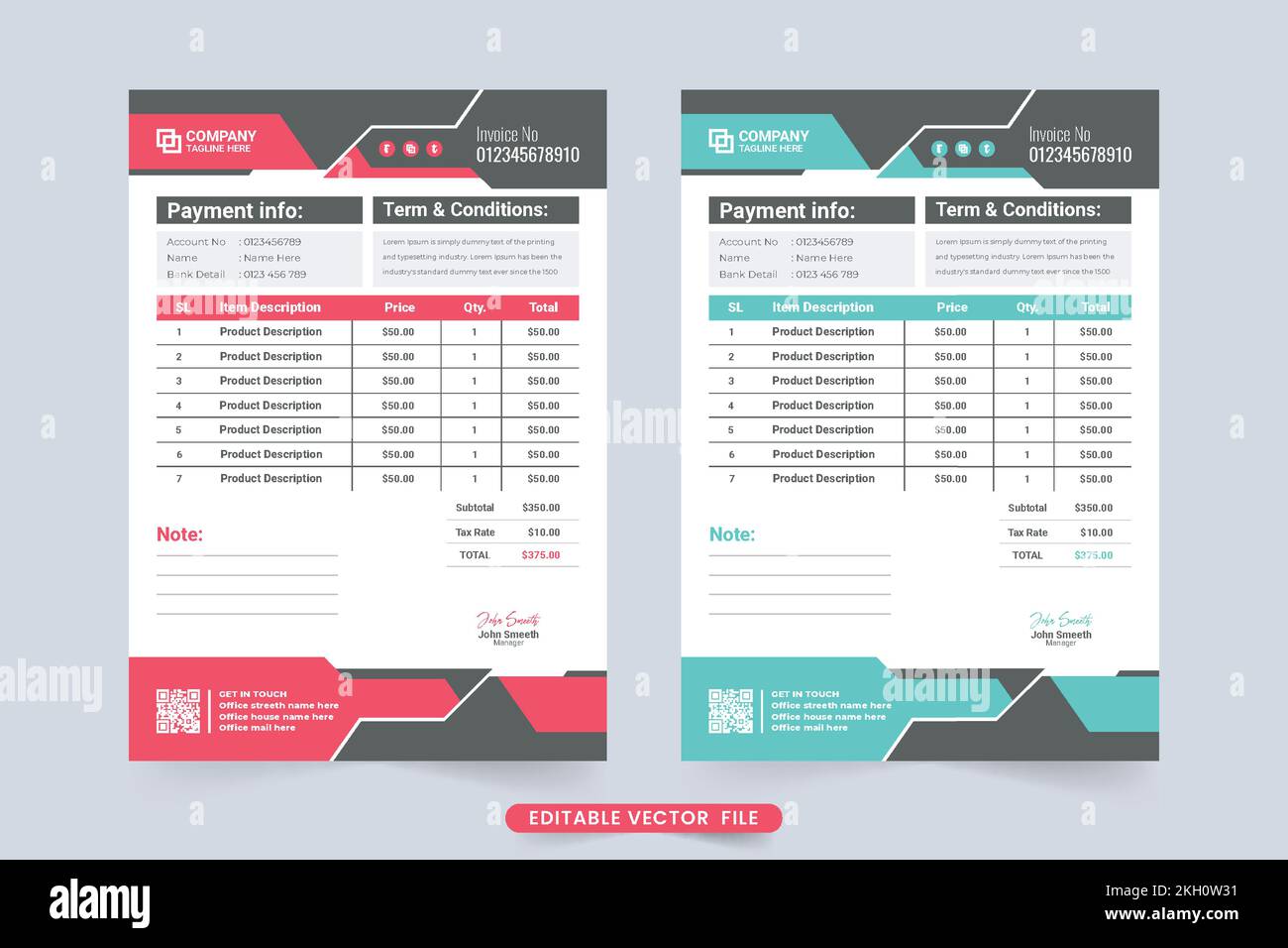 Simple invoice template vector with abstract shapes and product price ...