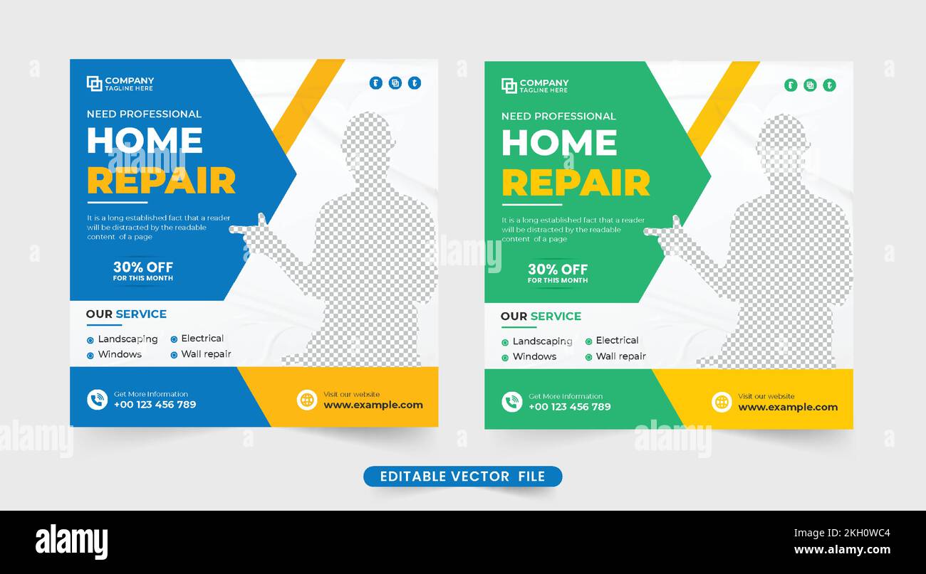 Modern house renovation service web banner vector for online marketing ...