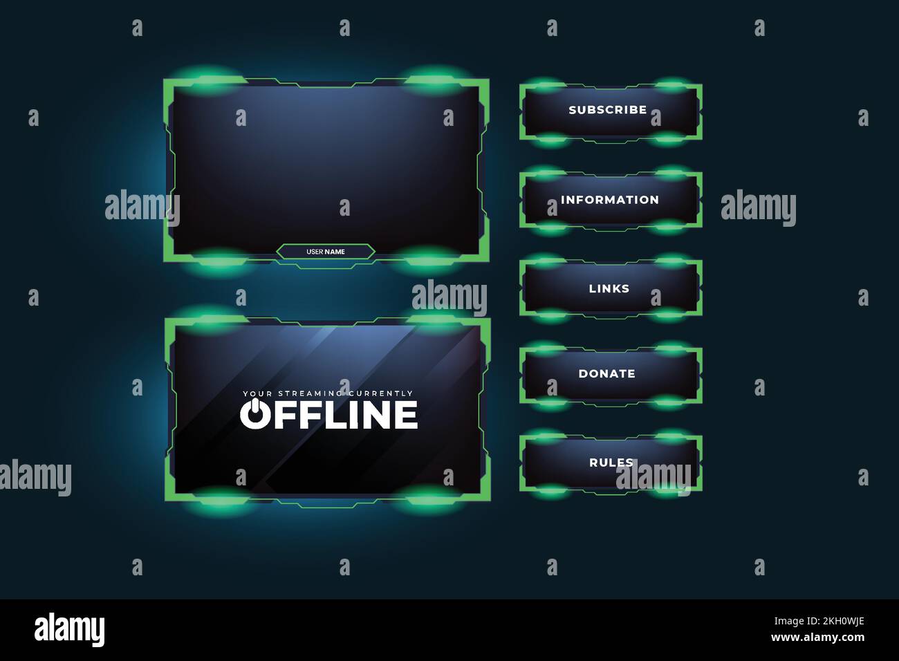 Green screen overlay vector on a dark background. Live gaming screen ...