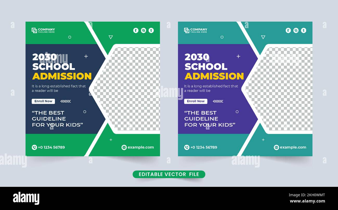 School admission social media post template with green and dark colors ...