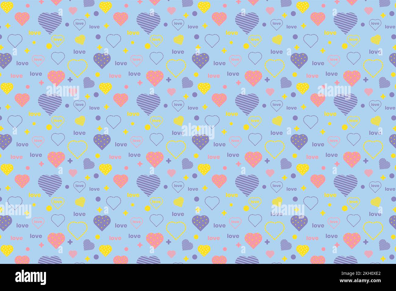 Cute love pattern vector with heart shapes and envelope icons. Minimal ...