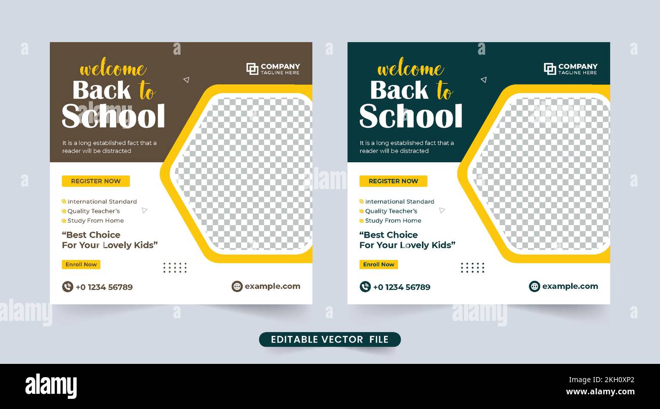 Back-to-school social media post design with dark and coffee colors ...