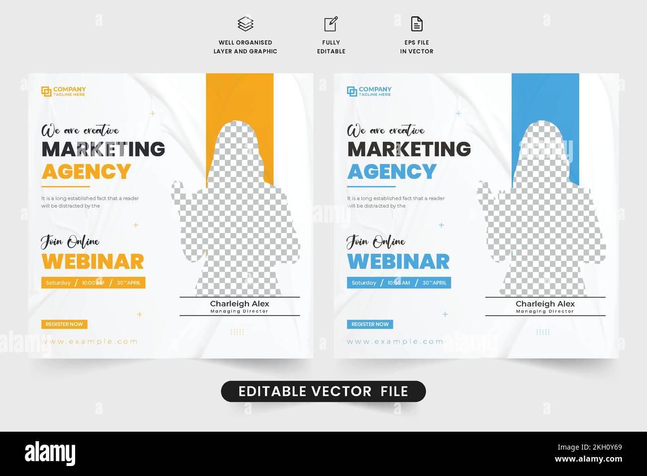 Marketing agency webinar template with blue and yellow colors. Online ...