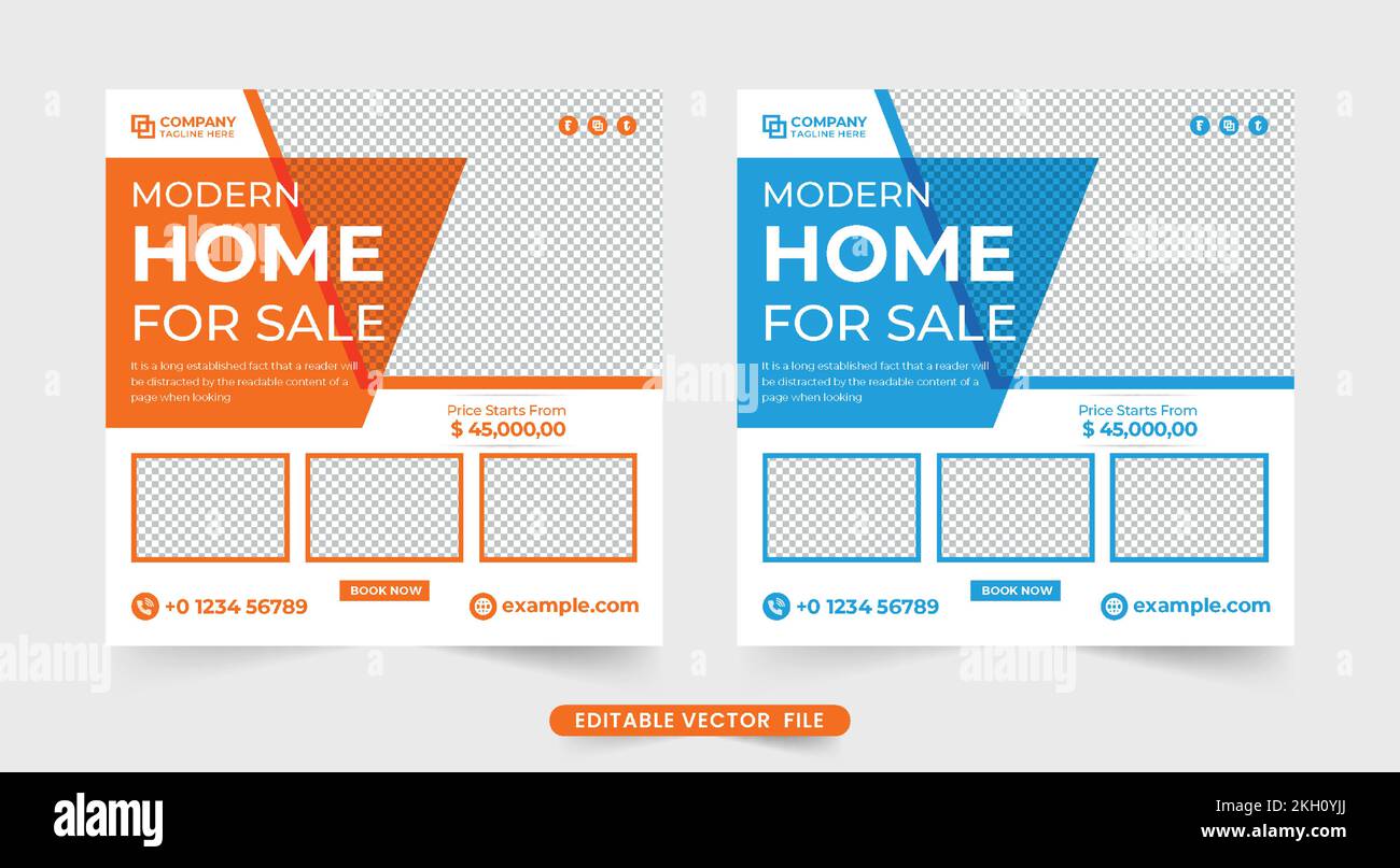Real estate business social media marketing template with orange and ...
