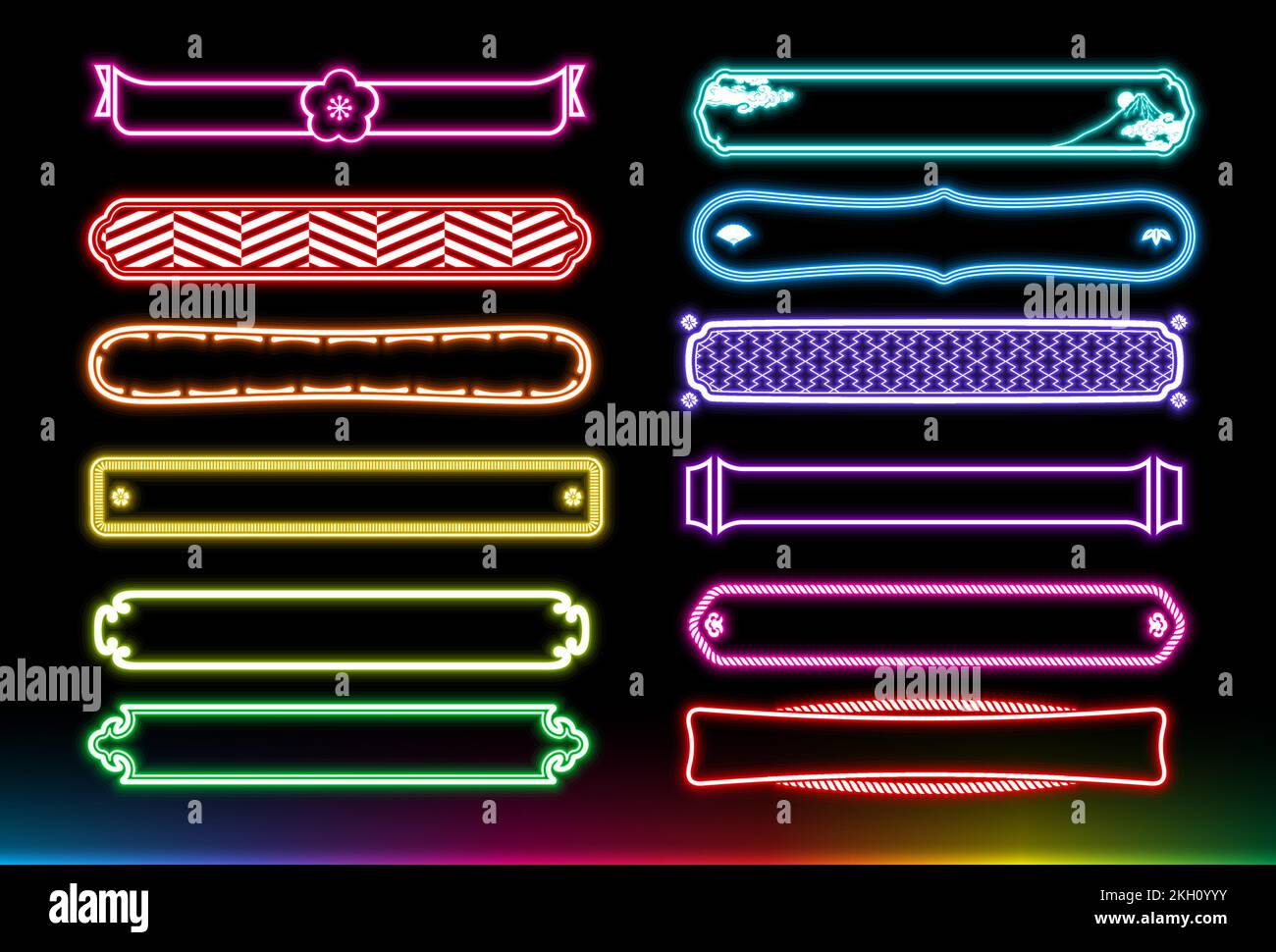 Neon signboard design horizontal label set.It is vector data that is ...