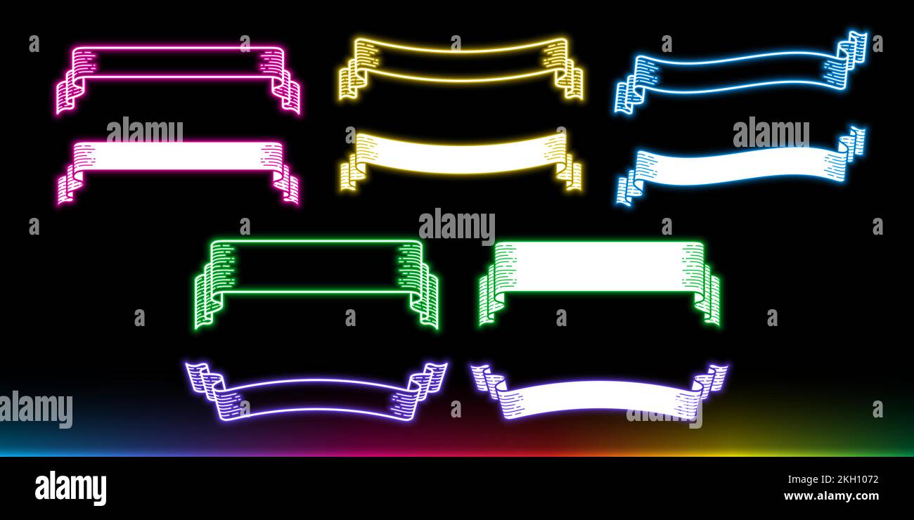 Neon signboard design horizontal label set.It is vector data that is ...