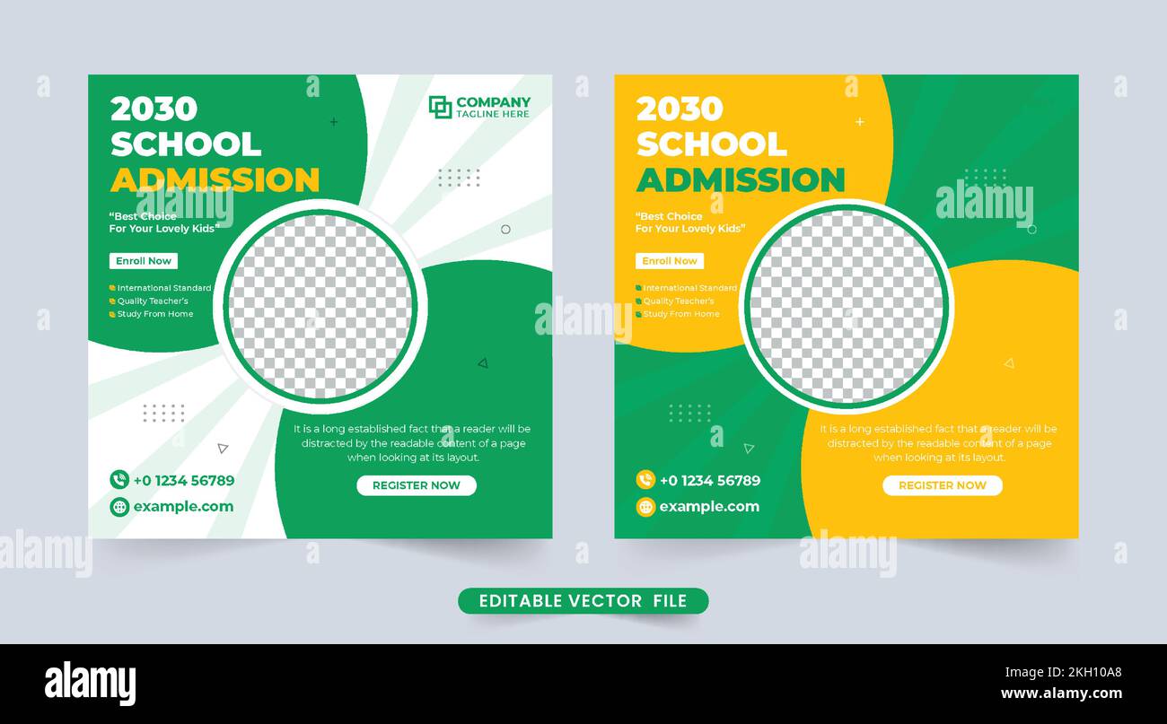 School admission social media post vector with creative round shapes ...