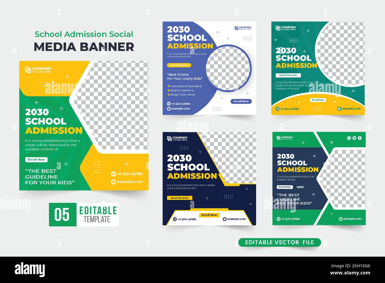 School admission social media template bundle with green and dark ...