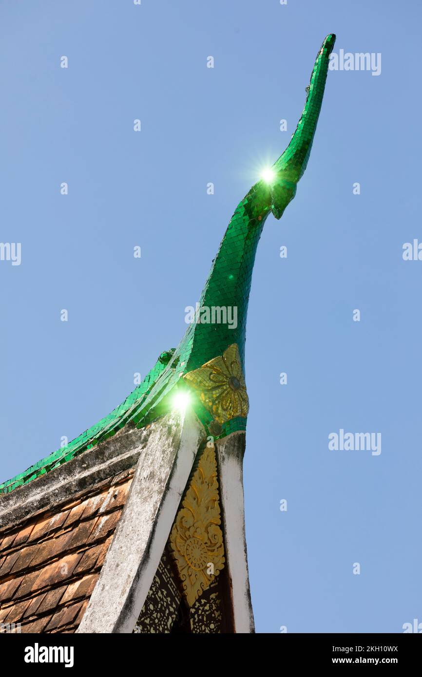Roof topped with traditional Dok so faa, decorated with bright green ...
