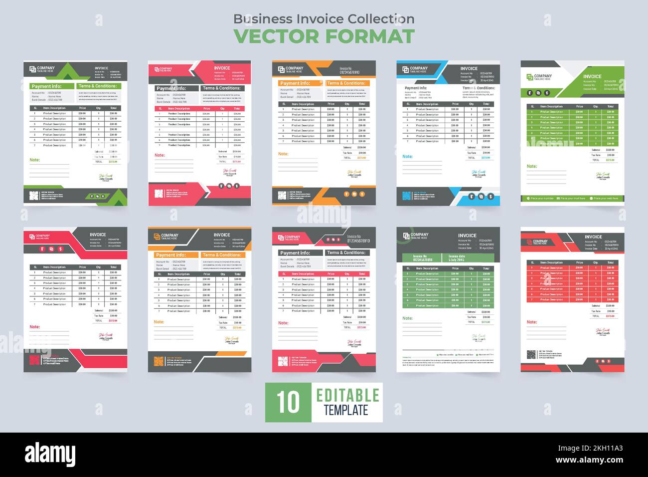 Professional invoice template collection vector with abstract shapes ...