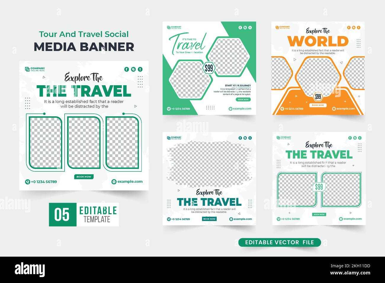 Travel agency promotion banner and social media post design bundle with ...
