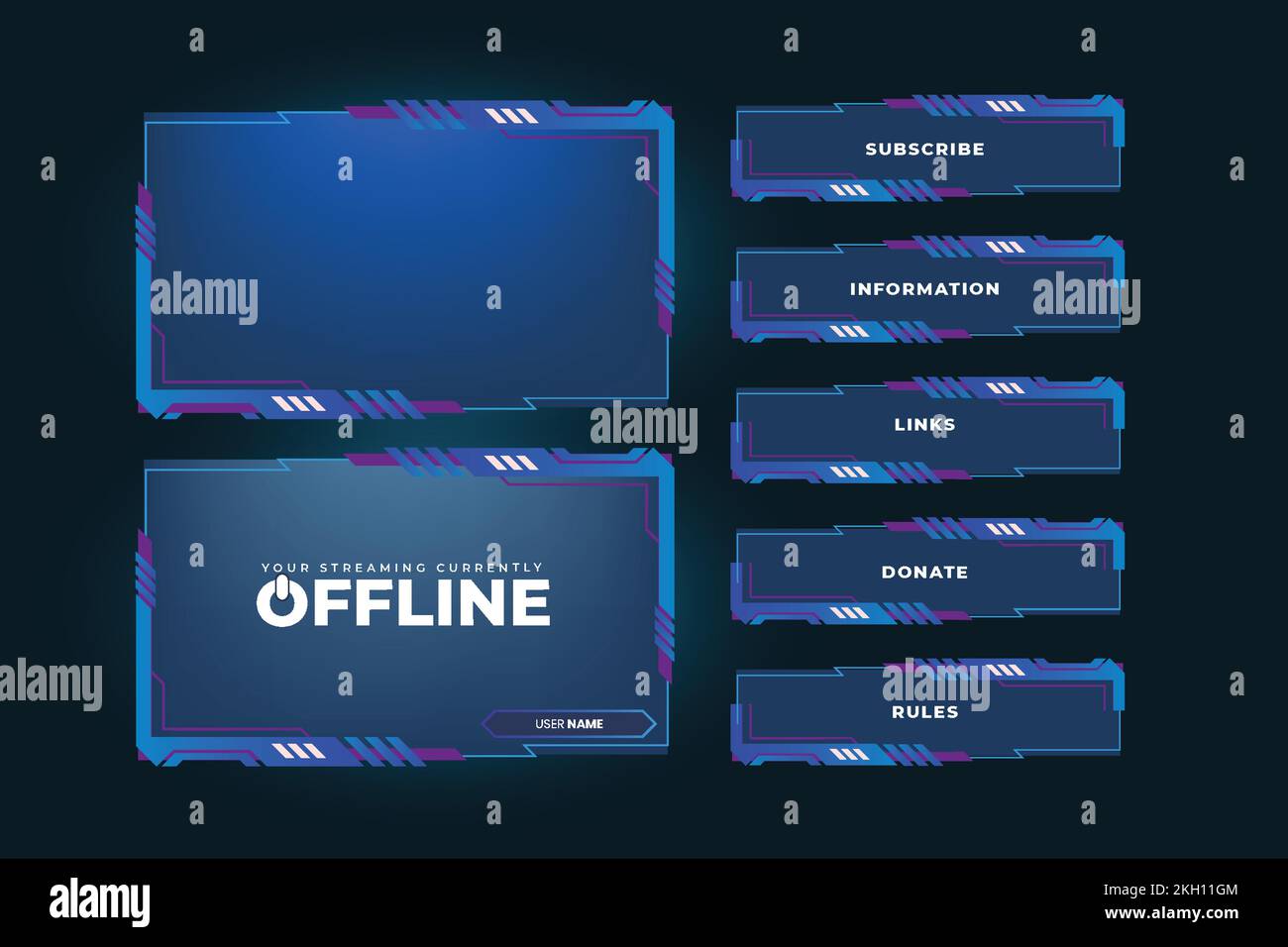 Simple gaming screen panel and overlay design with offline screen vector. Live streaming overlay ...