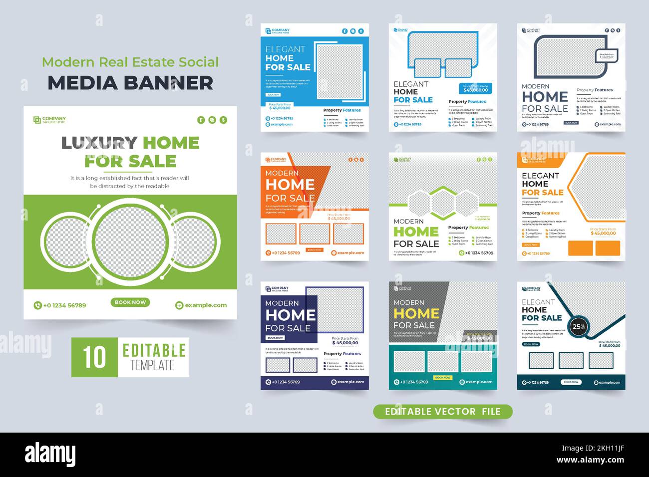 Real estate social media post design collection with green and blue ...