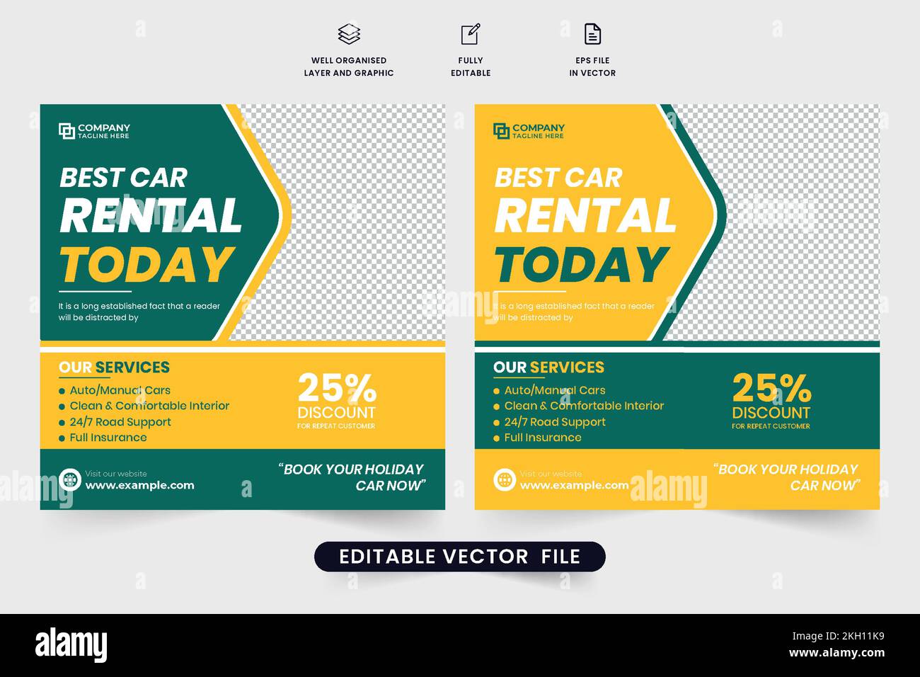 Car rental business promotion template with green and yellow colors ...