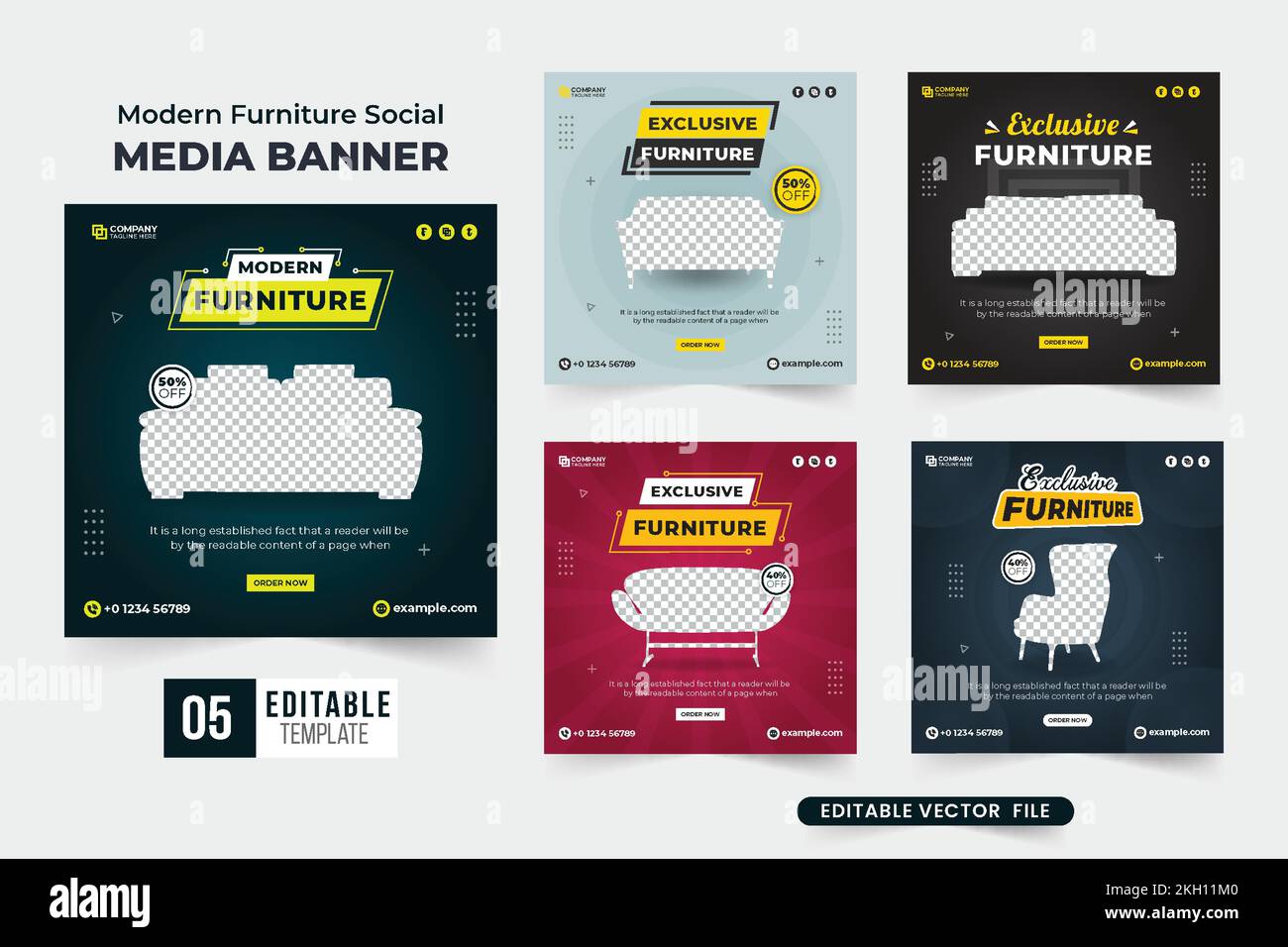 Modern furniture social media post collection with dark backgrounds ...