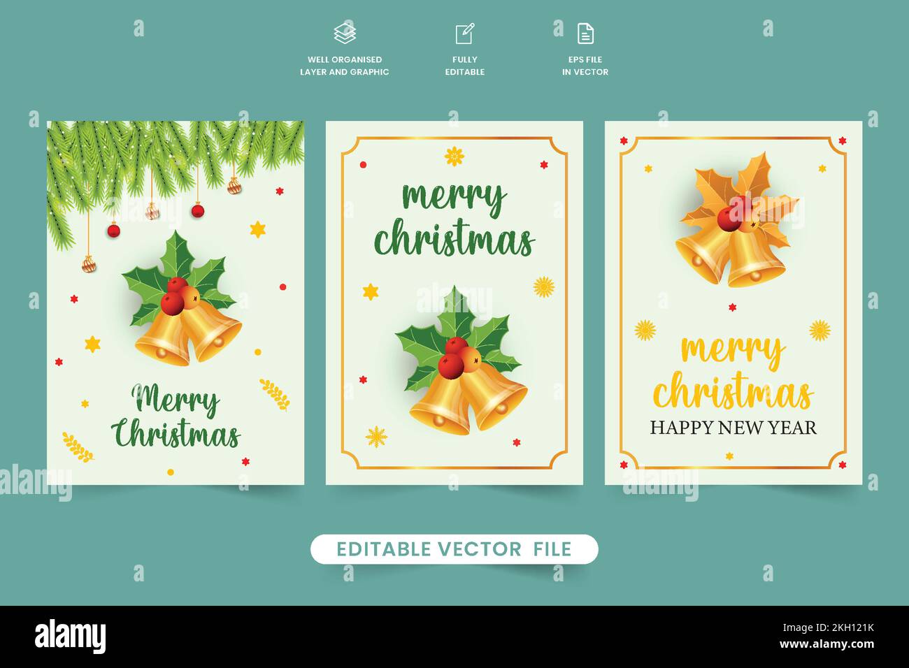 Printable Christmas greeting card vector with jingle bells and red ...