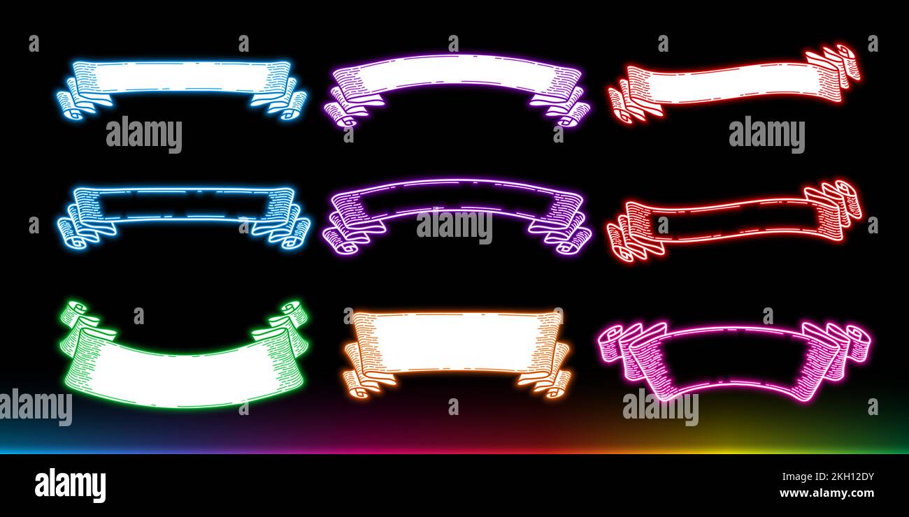 Neon signboard design horizontal label set.It is vector data that is ...