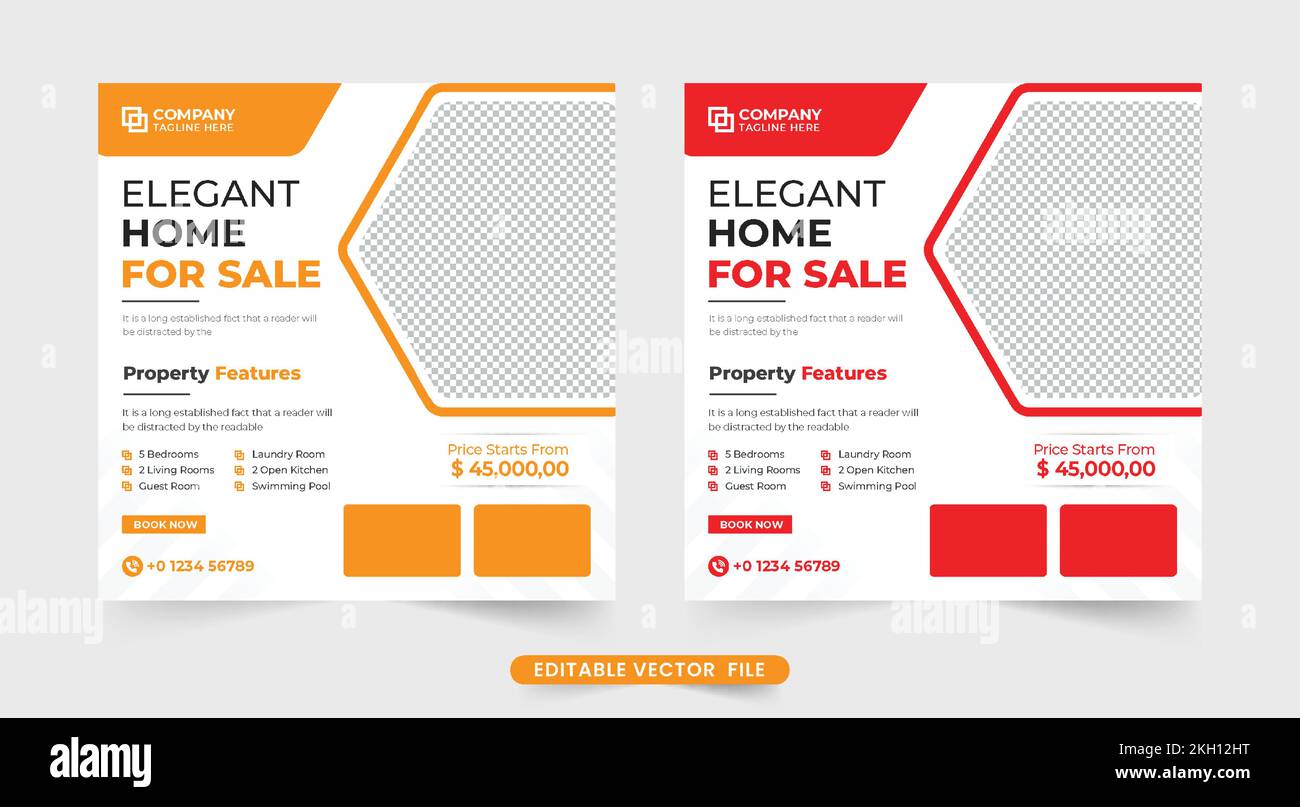 Real estate business social media post design with red and yellow ...