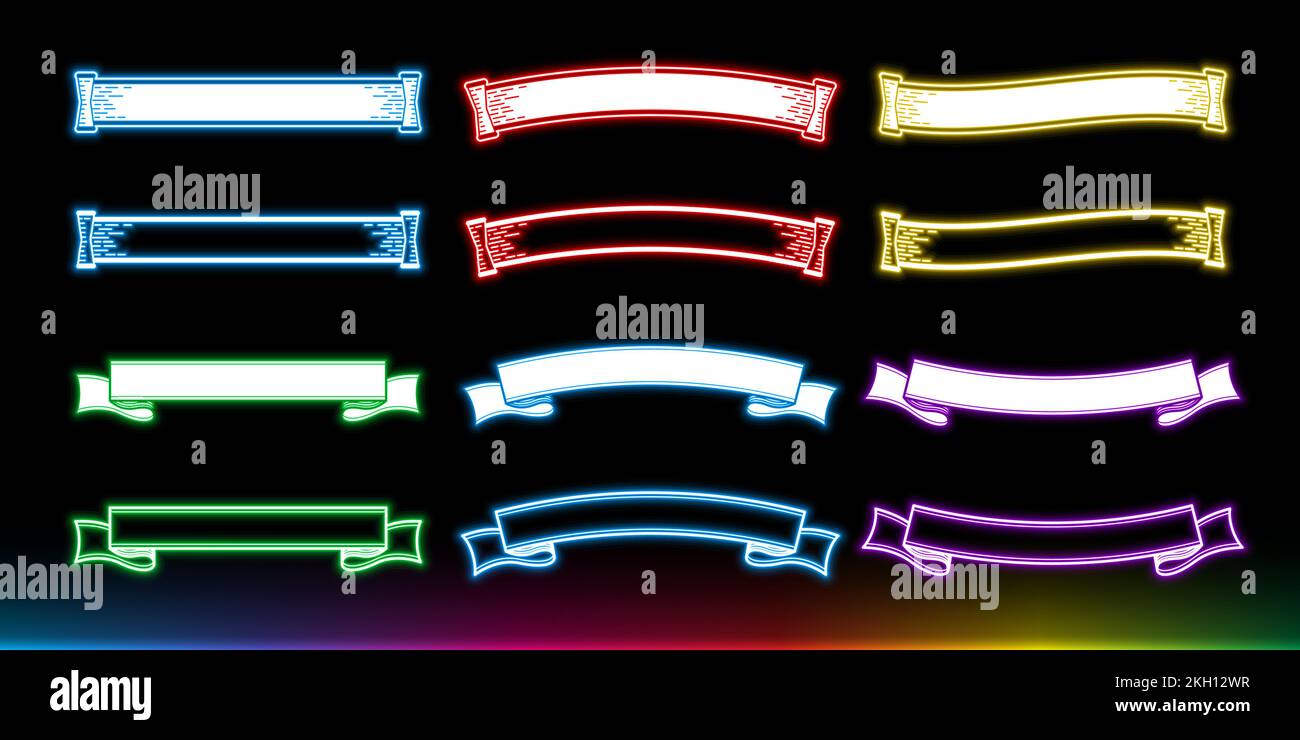 Neon signboard design horizontal label set.It is vector data that is ...
