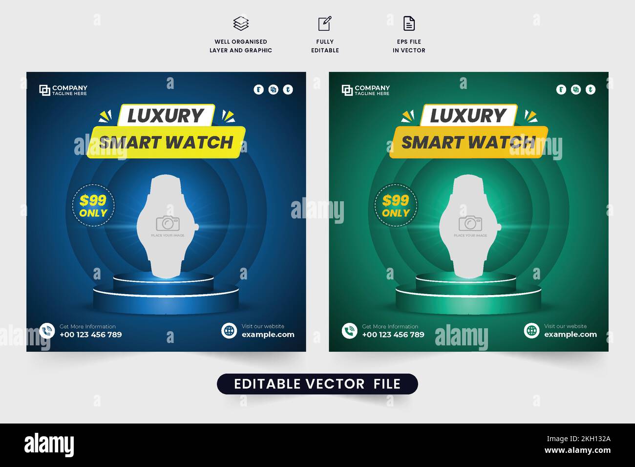 Smartwatch sale social media post vector with blue and green ...