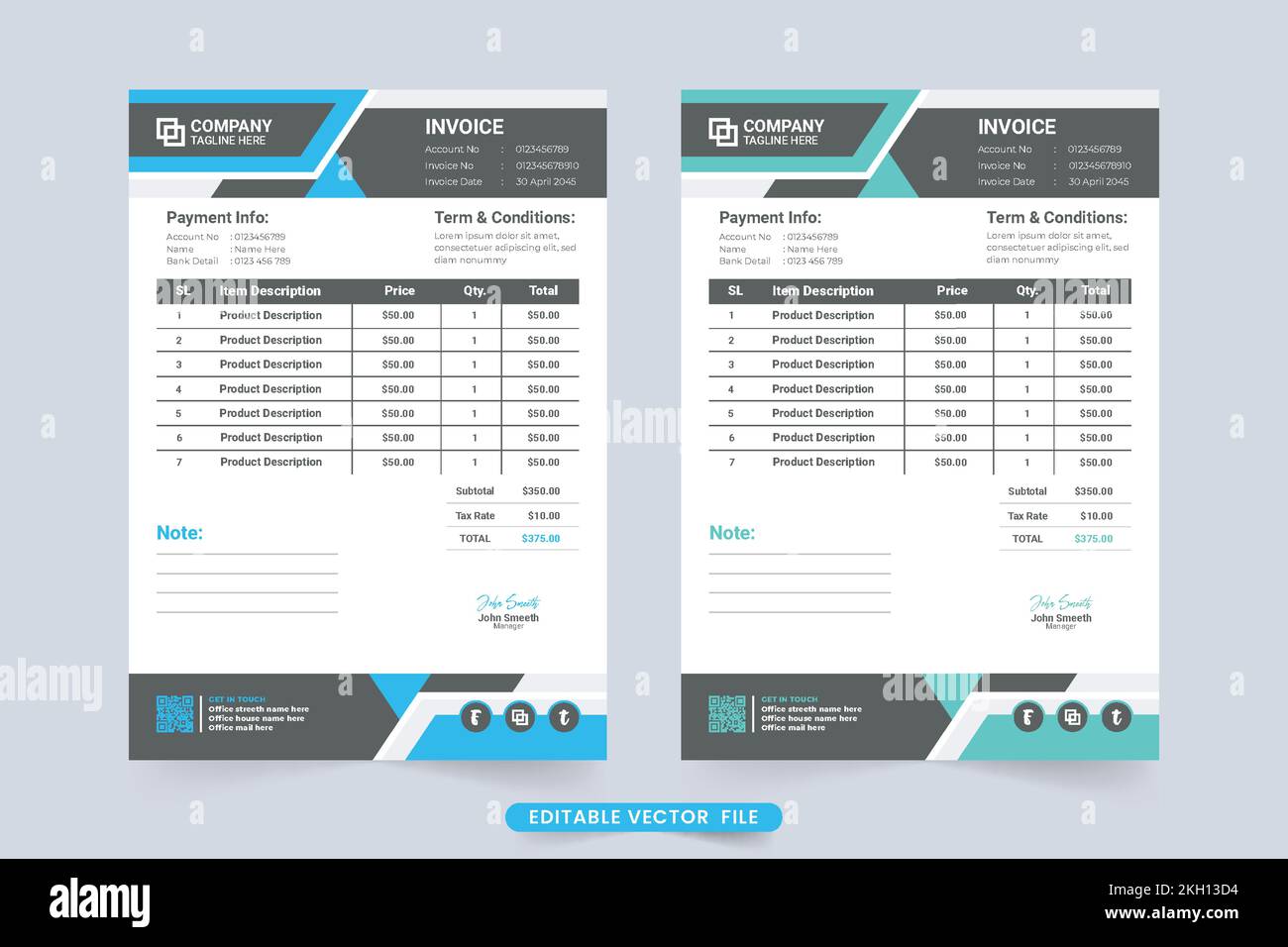Modern business invoice and price receipt template vector. Company ...